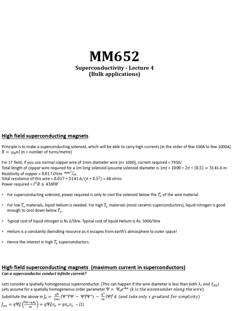 Lecture 4 - Bulk Applications of SCs | PDF | Superconductivity ...