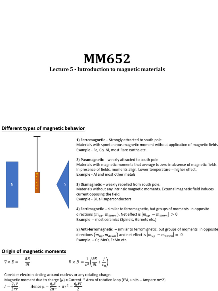 Lecture 5 - Magnetic Materials Intro | PDF | Spin (Physics) | Magnetism