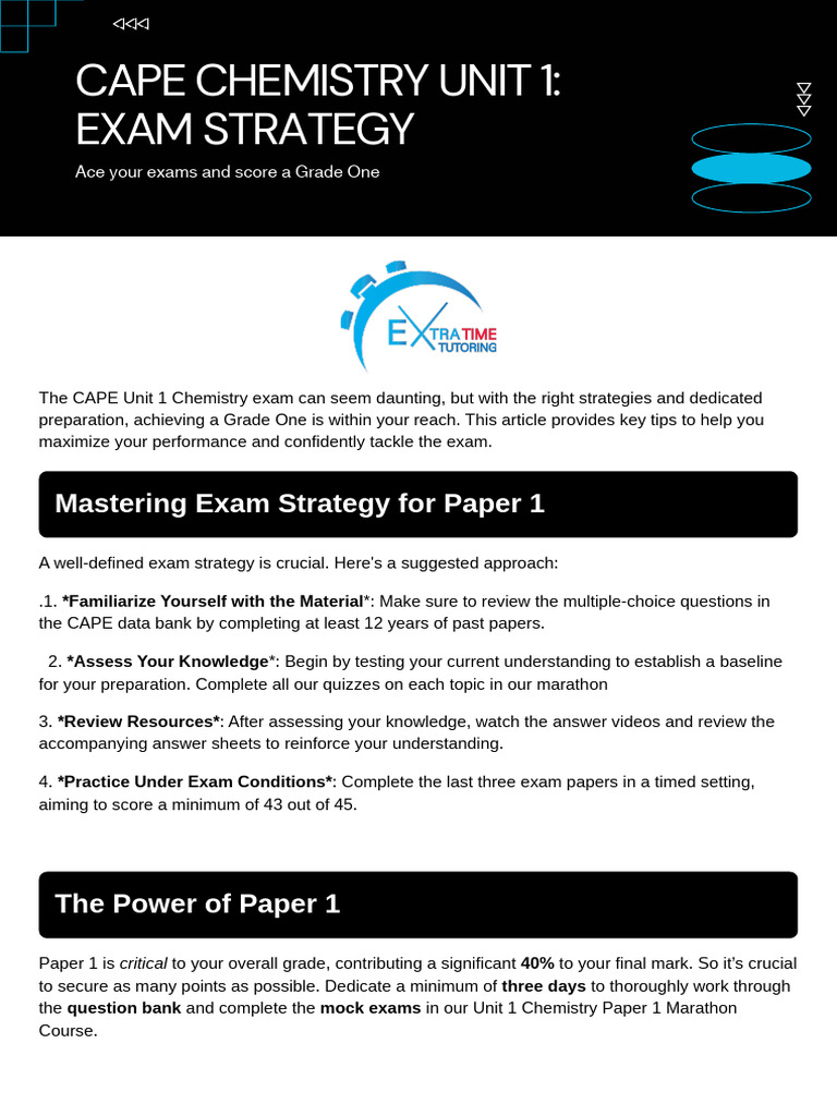 Exam Strategies Cape Unit 1 Chemistry Paper 1 | PDF