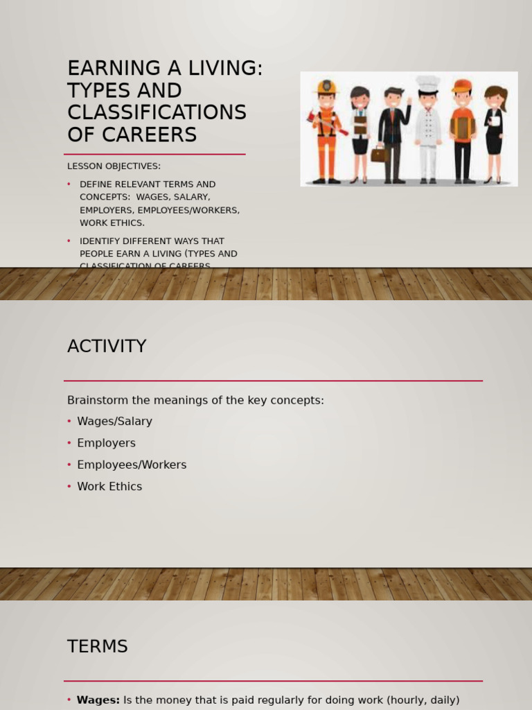Earning A Living Types and Classifications of Careers | PDF ...