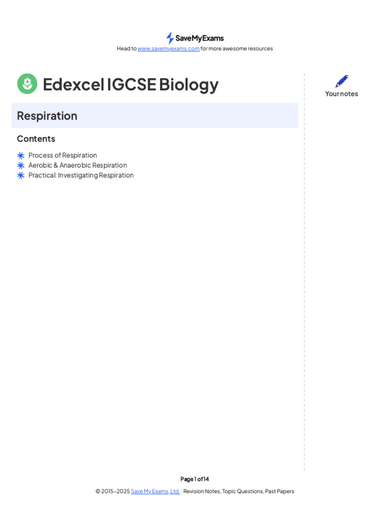 CSEC Biology Respiration Notes | PDF | Cellular Respiration | Chemistry