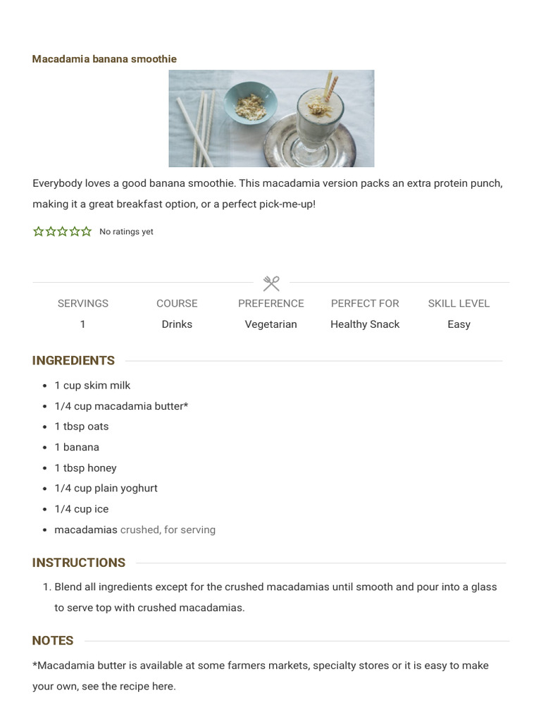 Macadamia Banana Smoothie - Australian Macadamias | PDF