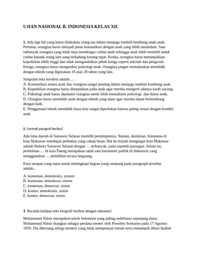 Ujian Nasional B. Indonesia KLS Xii | PDF