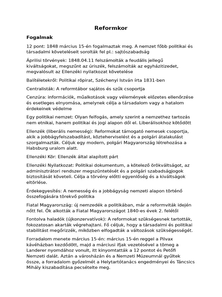 Reformkor Történelem Szechenyi | PDF