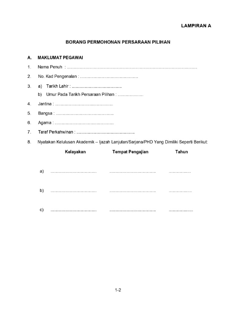 1.1 Borang Permohonan Persaraan Pilihan (Bagi PPP) | PDF