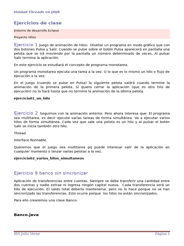 Ejercicios de Hilos en Java: Multitarea y Sincronización | PDF | Java ...