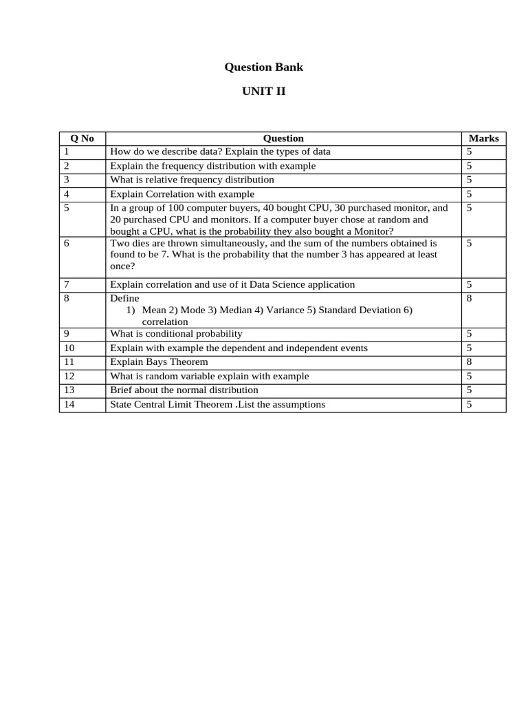 Question Bank Unit II-1 | PDF