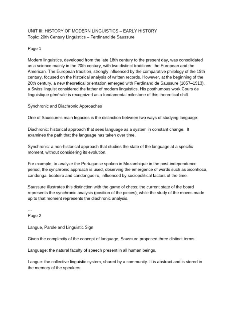 Unit III - History of Modern Linguistics - Early History | PDF ...