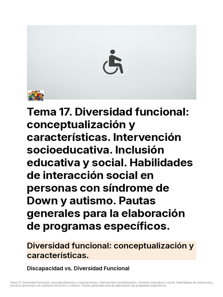 Tema 17 - Educación Social Xunta. Diversidad funcional | PDF | Invalidez | Comportamiento