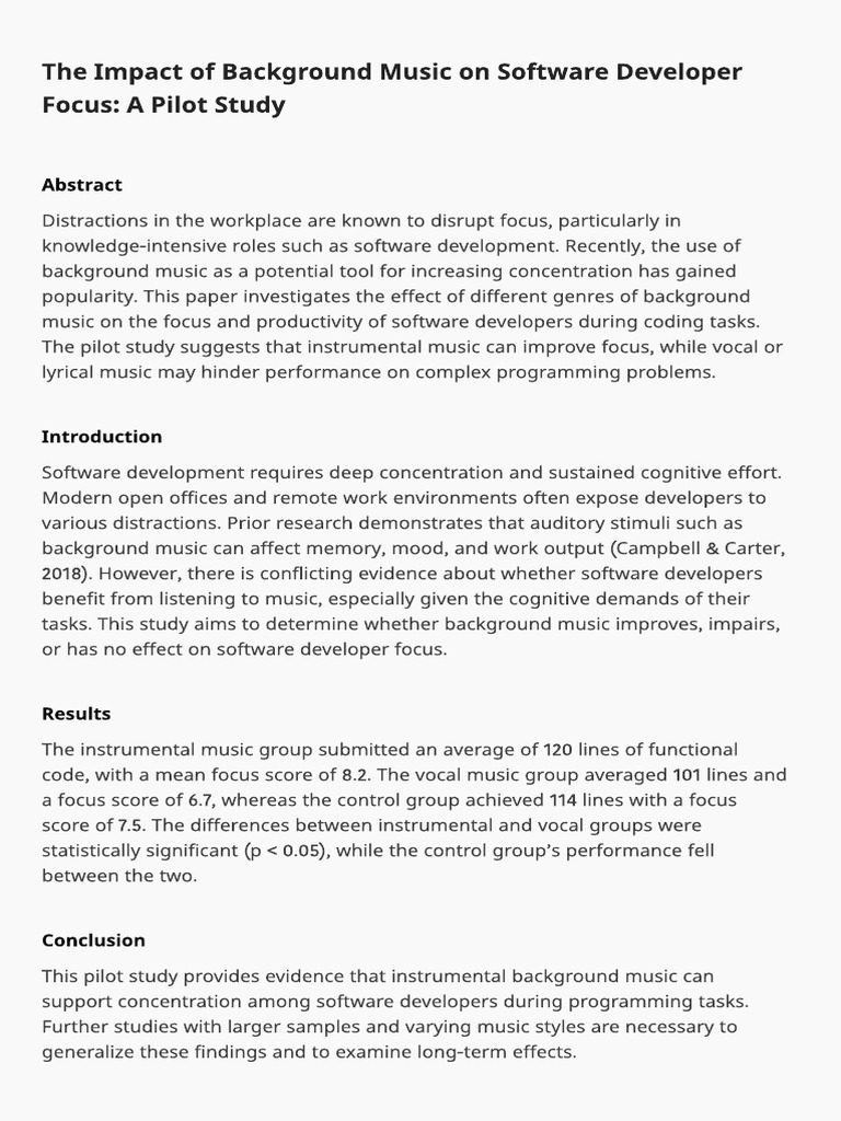 The Impact of Background Music On Software Developer Focus - A Pilot ...