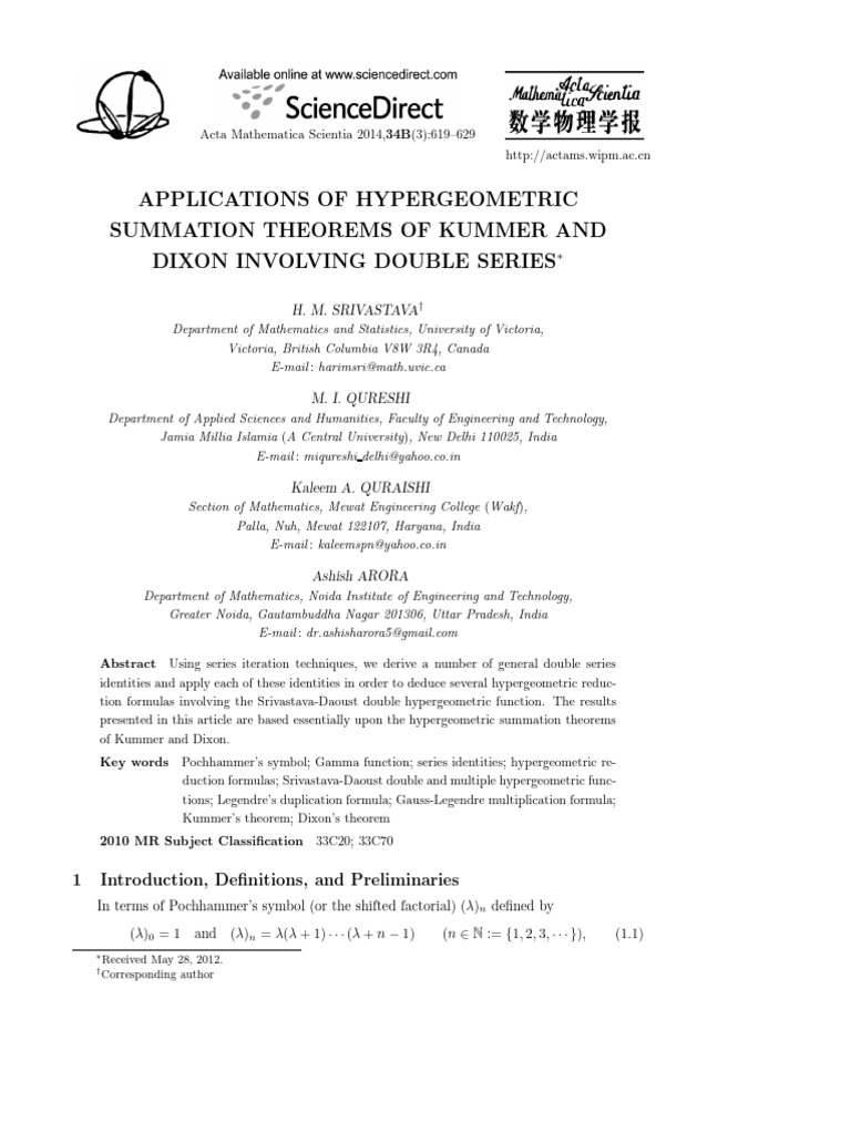 Applications of Hypergeometric Summation (1) - 1 | PDF | Mathematical Objects | Complex Analysis