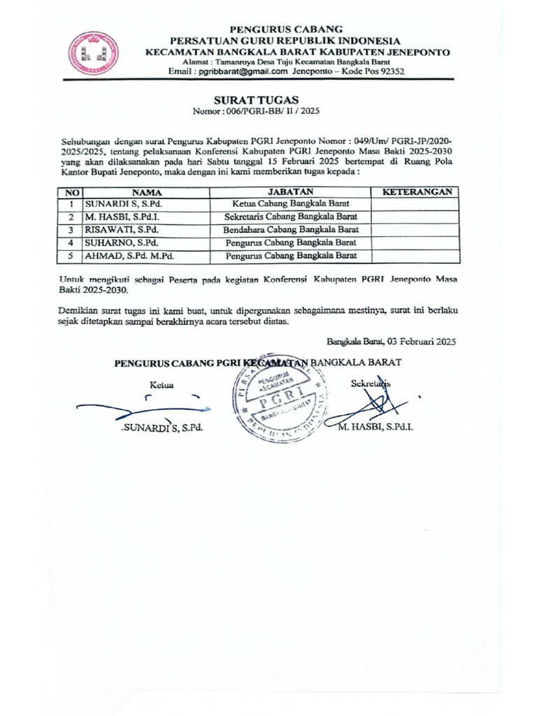 Surat Tugas Bangkala Barat | PDF