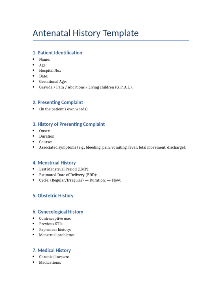 Antenatal History Template | PDF