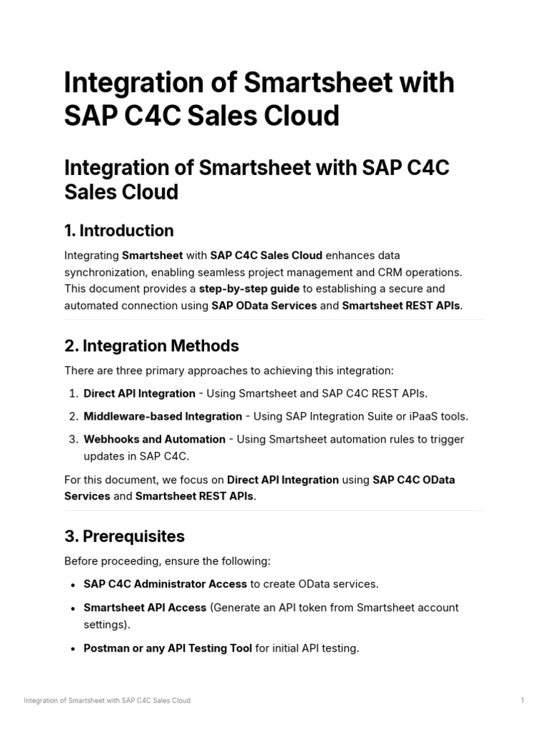 Integration of Smartsheet With SAP C4C Sales Cloud | PDF | Computing ...