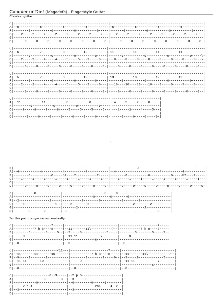 Megadeth - Conquer or Die! - Acoustic Intro | PDF | European Musical Instruments | Chordophones