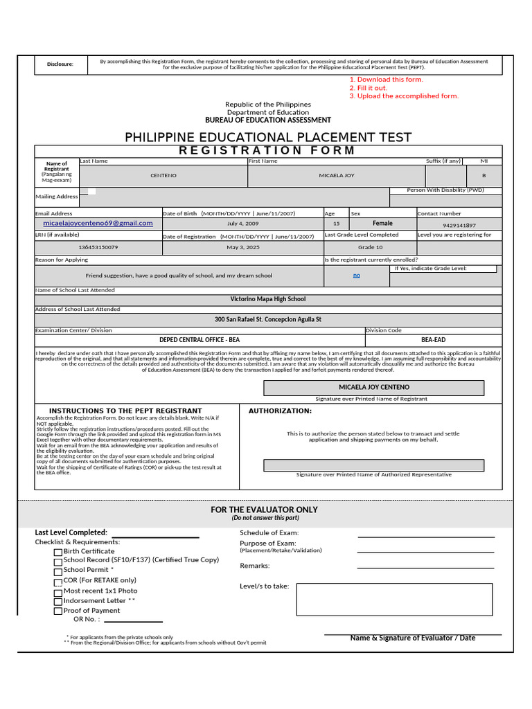 PEPT Online Registration Form As of 02.19.25.1 | PDF