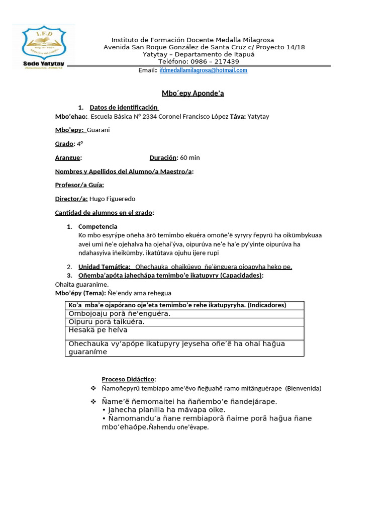 PC 4to. Guarani (Ama Rehegua) | PDF | Aprendizaje