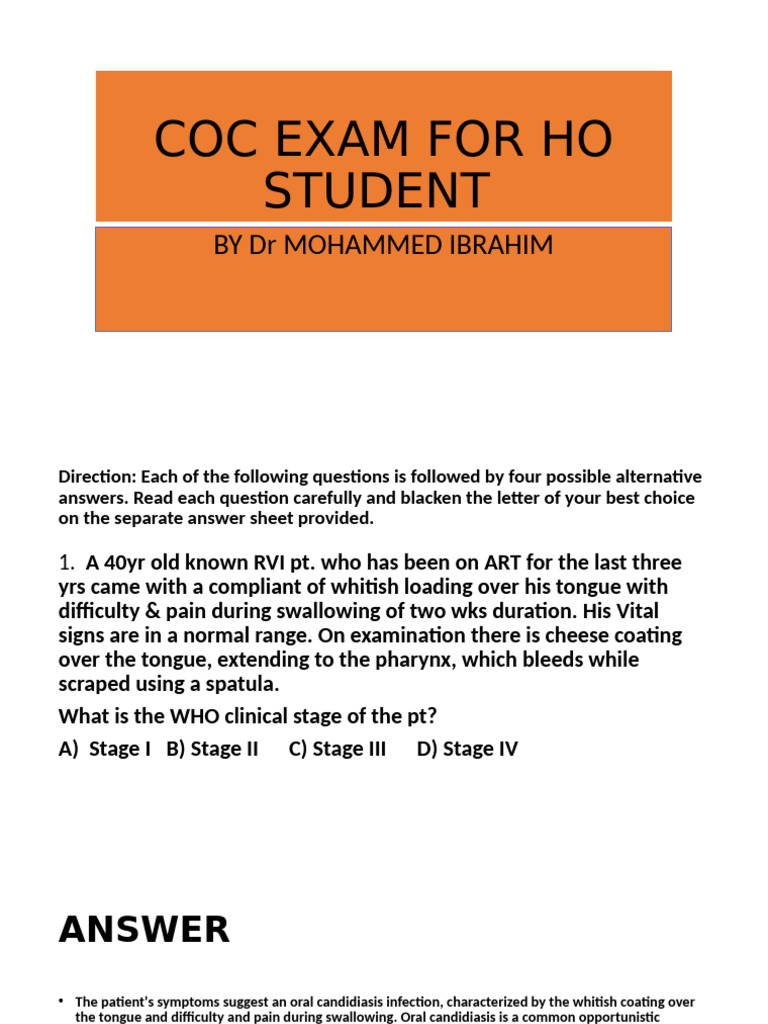 COC Exam Questions for HO Students | PDF | Asthma | Pneumonia