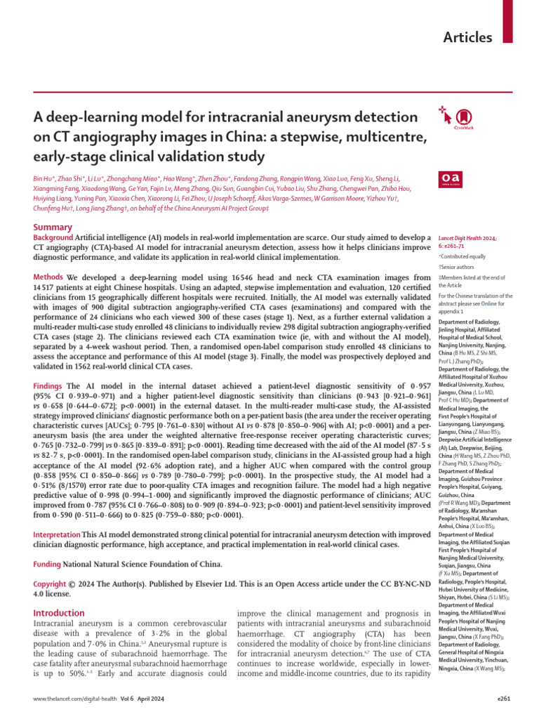 A Deep Learning Model For Intracranial Aneurysm de | PDF