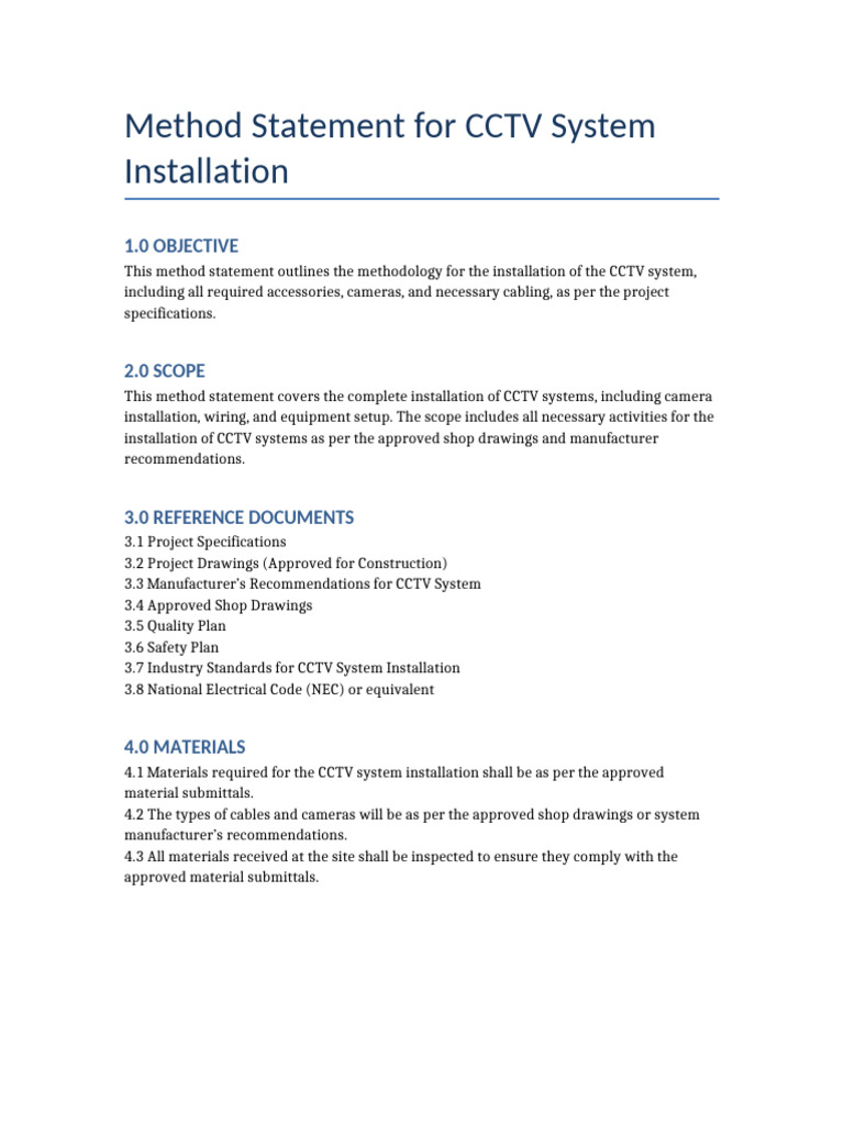 Method Statement CCTV Installation | PDF | Closed Circuit Television ...