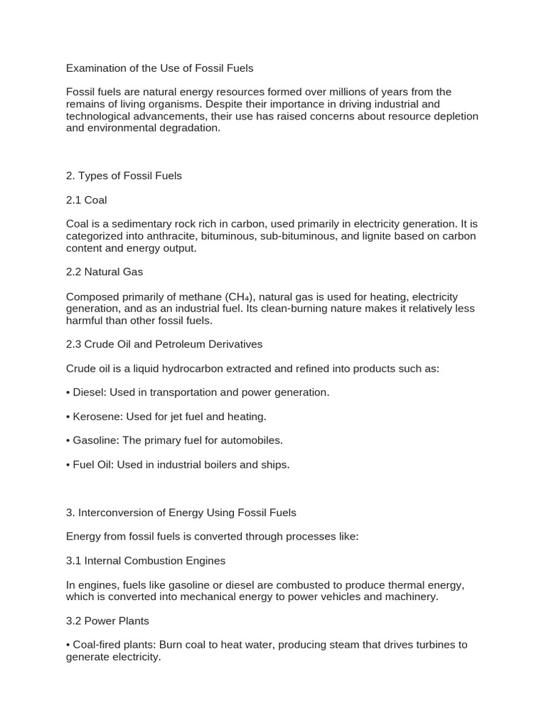 Examination of The Use of Fossil Fuels | PDF | Fuels | Fossil Fuels