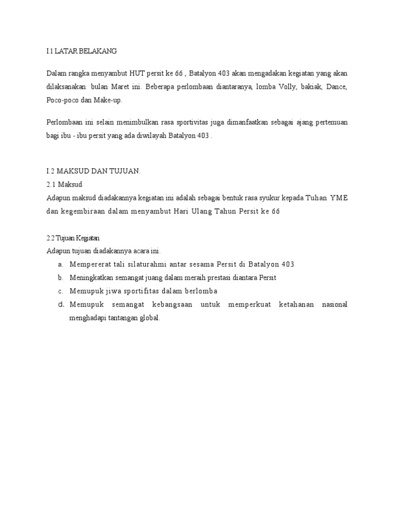 Proposal Hut Persit | PDF