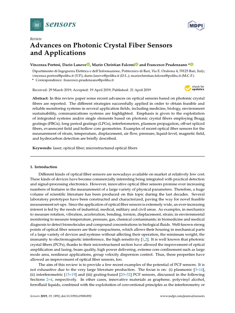 Sensors: Advances On Photonic Crystal Fiber Sensors and Applications | PDF | Surface Plasmon ...