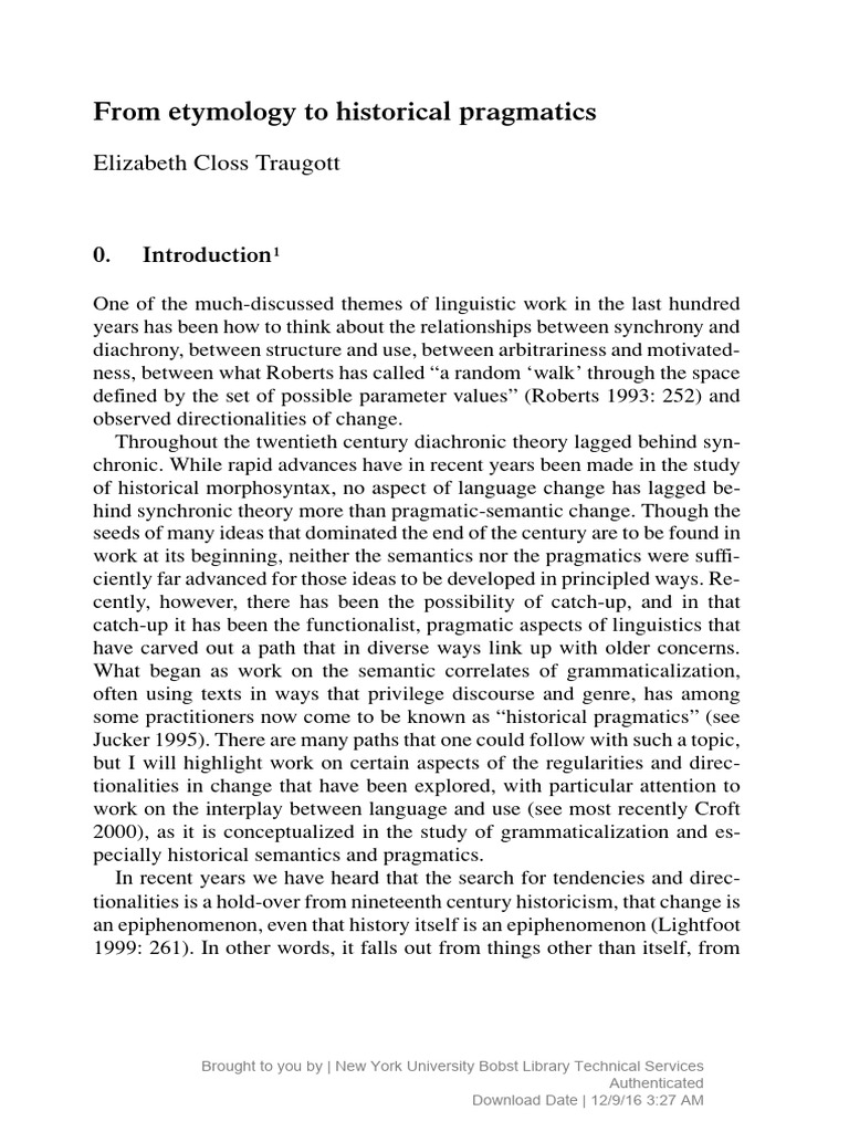 Traugott (2002) From Etymology To Historical Pragmatics | PDF ...