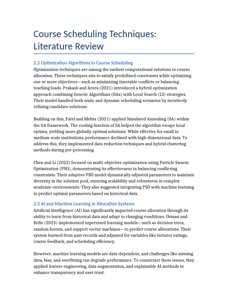 Course Scheduling Literature Review | PDF | Mathematical Optimization ...