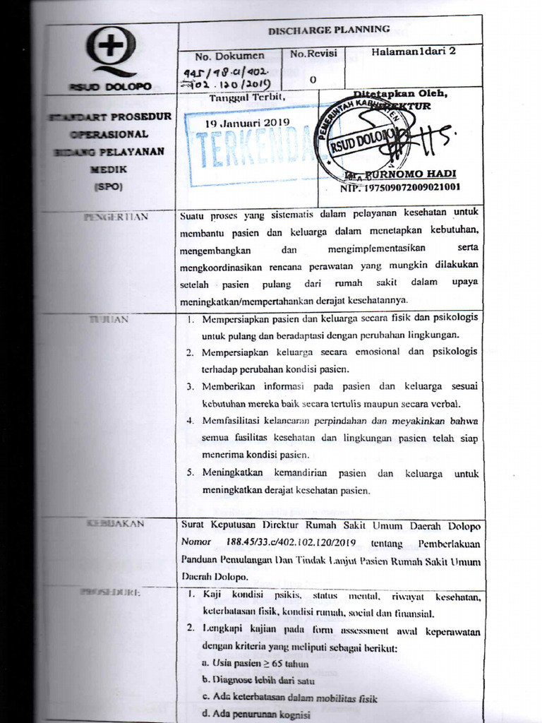 Sop Discharge Planing Rsud Dolopo | PDF