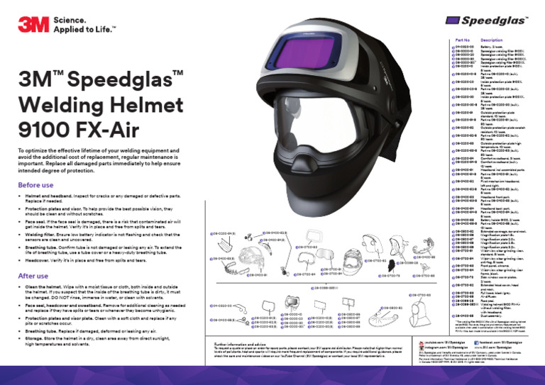 Speedglas 9100 FX Parts List | PDF | Welding | Construction