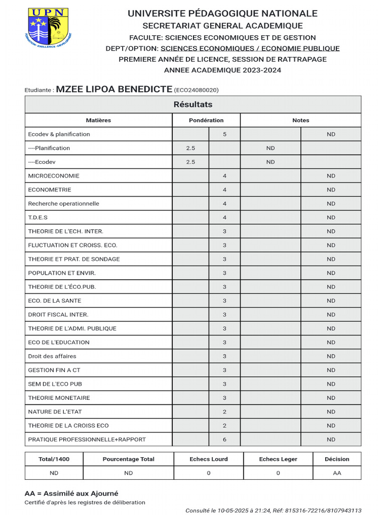 Mes Resultats Mzee Lipoa Sur Cisnet | PDF