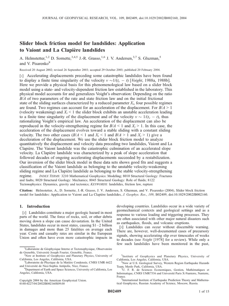 Helmstetter, A. (2004) - Application of Slider Block Friction Model For ...