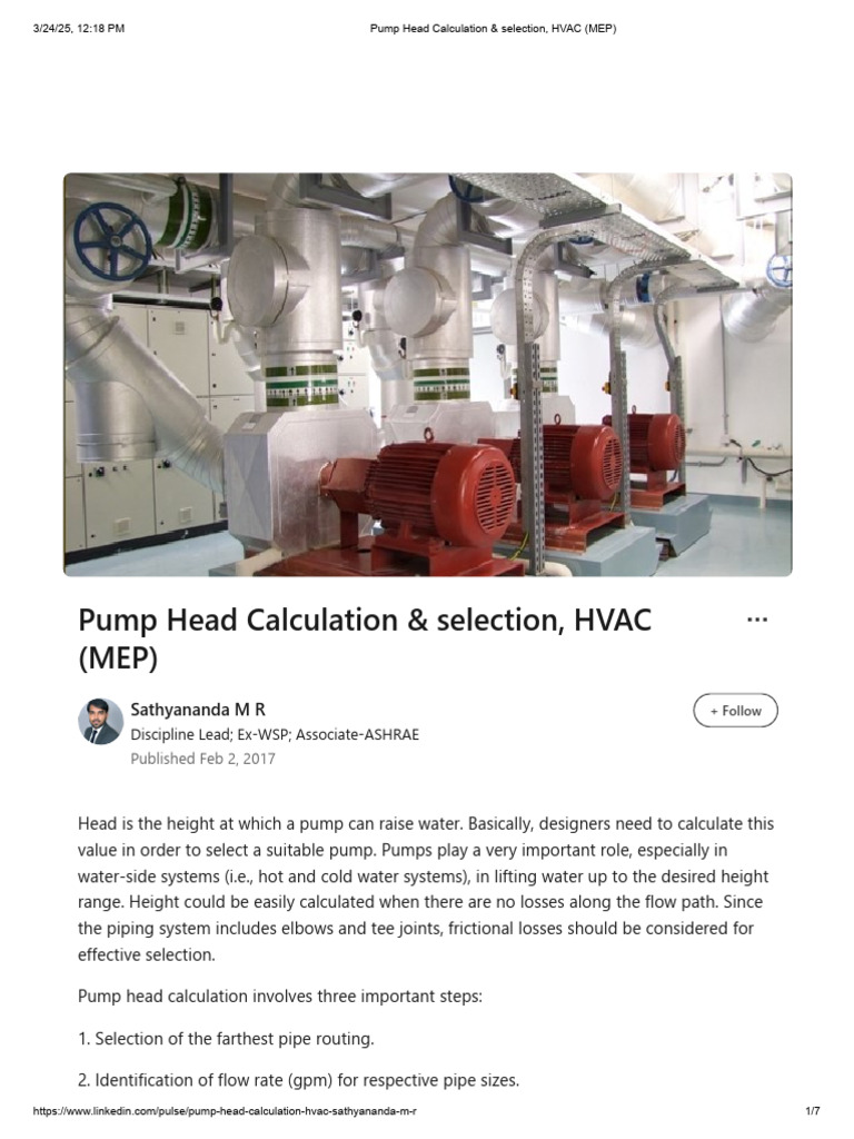 Pump Head Calculation & Selection, HVAC (MEP) | PDF | Pump | Pipe ...