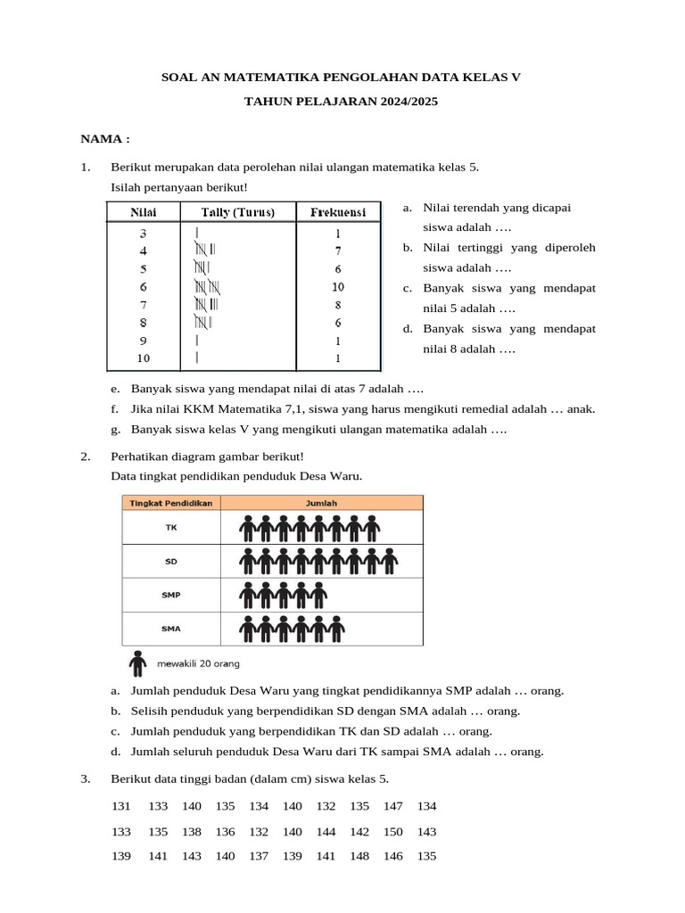 Soal Matematika Pengolahan Data Kelas V | PDF
