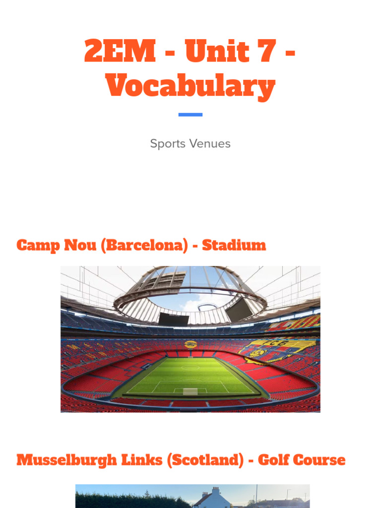 2EM - Unit 7 - Vocabulary - Sports Venues | PDF