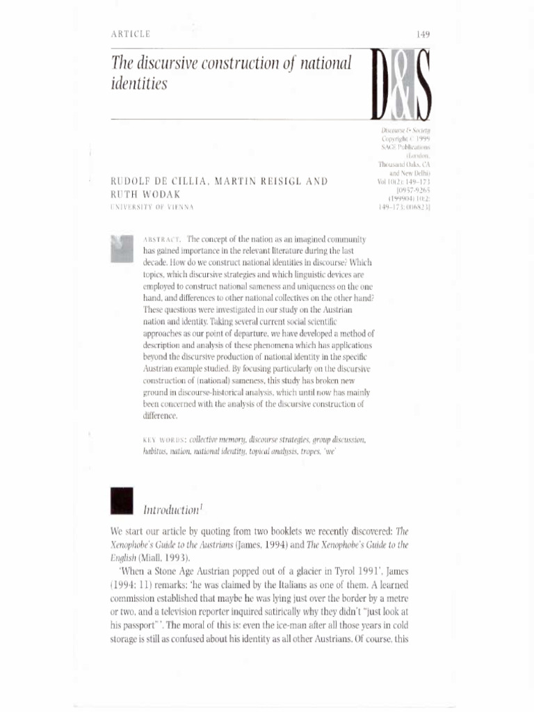 Wodak Discursive Construction of National Identities | PDF