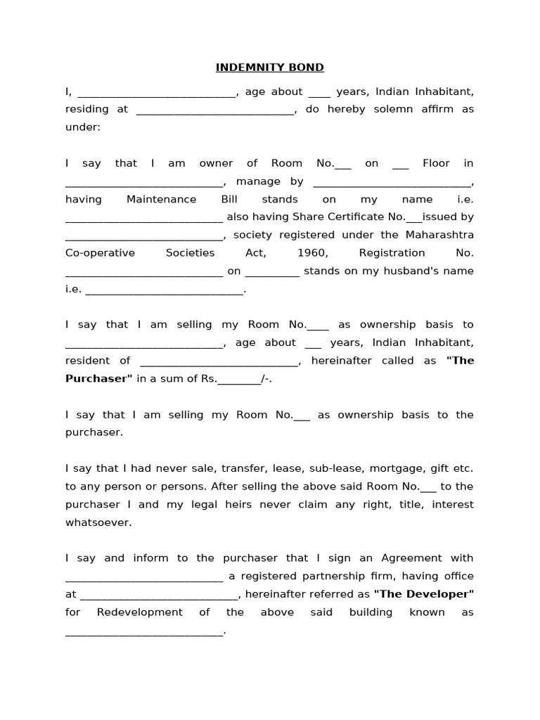 Draft Indemnity Bond old | PDF | Renting | Landlord