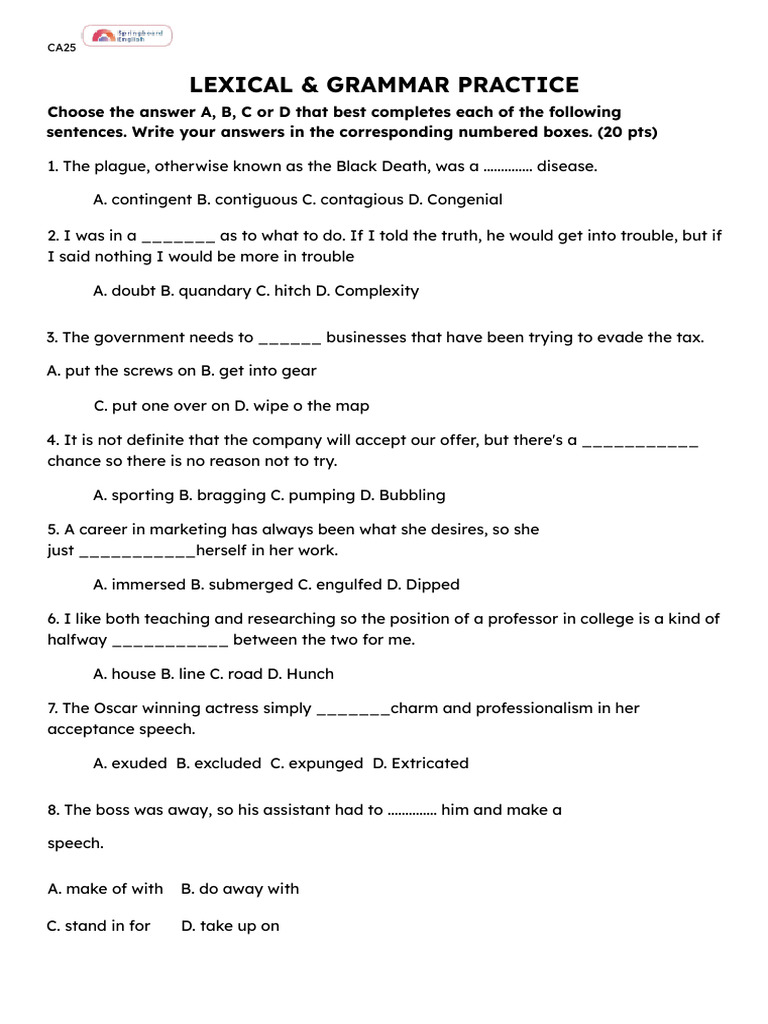 CA25 - LEXICAL & GRAMMAR PRACTICE - Google Tài Liệu | PDF
