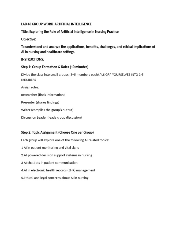 Lab 6 NCM 110 Artificial Intelligence Ai | PDF