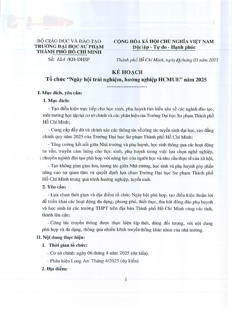 5-121 - KH Ngay Hoi Trai Nghiem Huong Nghiep HCMUE | PDF