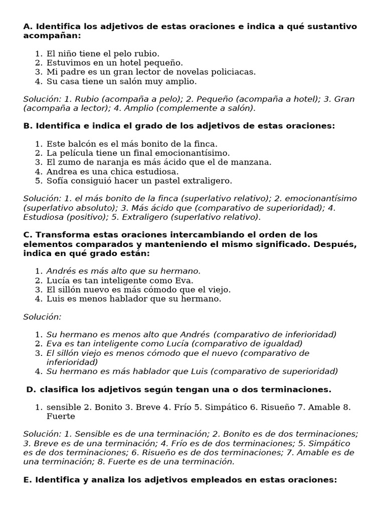 ejercicios de adjetivos cast.incompleto | PDF | Adjetivo