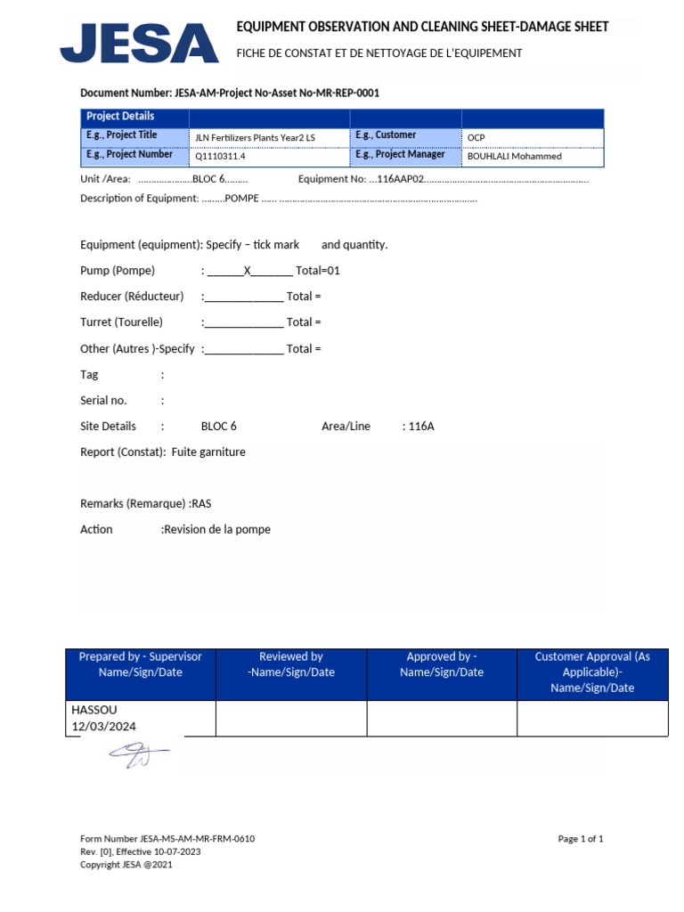 Fiche de Reception 116AAP02 PDF | PDF