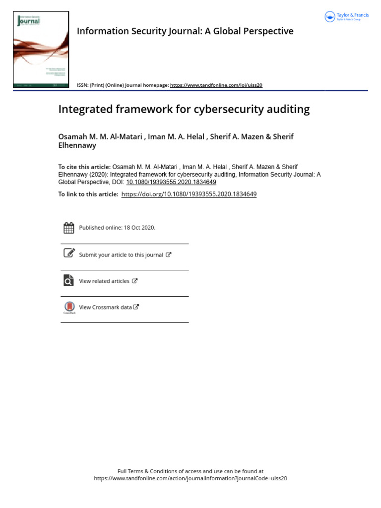 Integrated Framework For Cybersecurity Auditing 2020 | PDF | Security | Computer Security