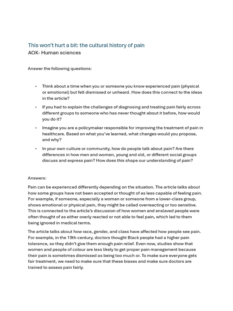 Cultural Perspectives on Pain Management | PDF | Pain | Pain Management