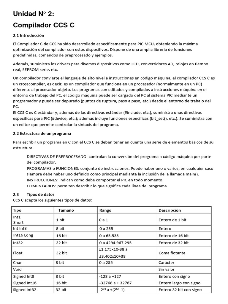 Unidad 2 Compilador CCS C | PDF | Compilador | Programa de computadora