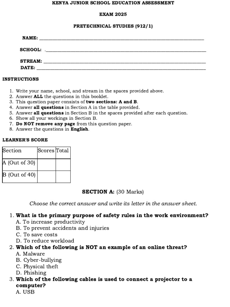 Grade 9 Pre-Technical Exam 2025 | PDF | Expense | Budget