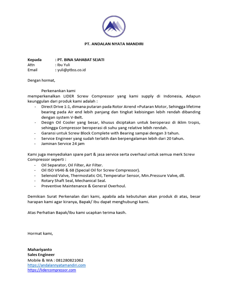 Surat Perkenalan Product (bina sahabat sejati) | PDF