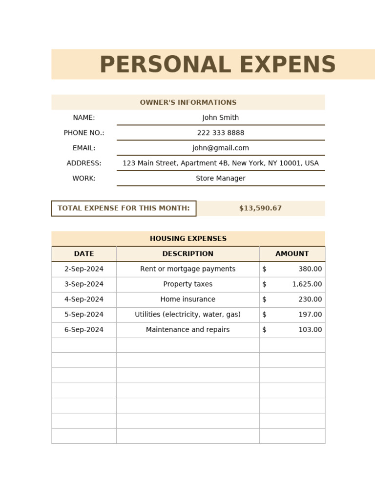 Personal-Expense-Template | PDF | Fee