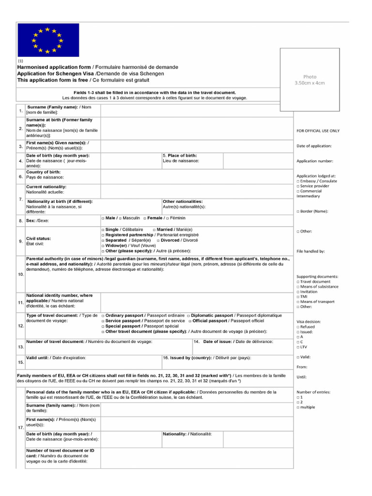 Schengen Visa Form Tourist | PDF